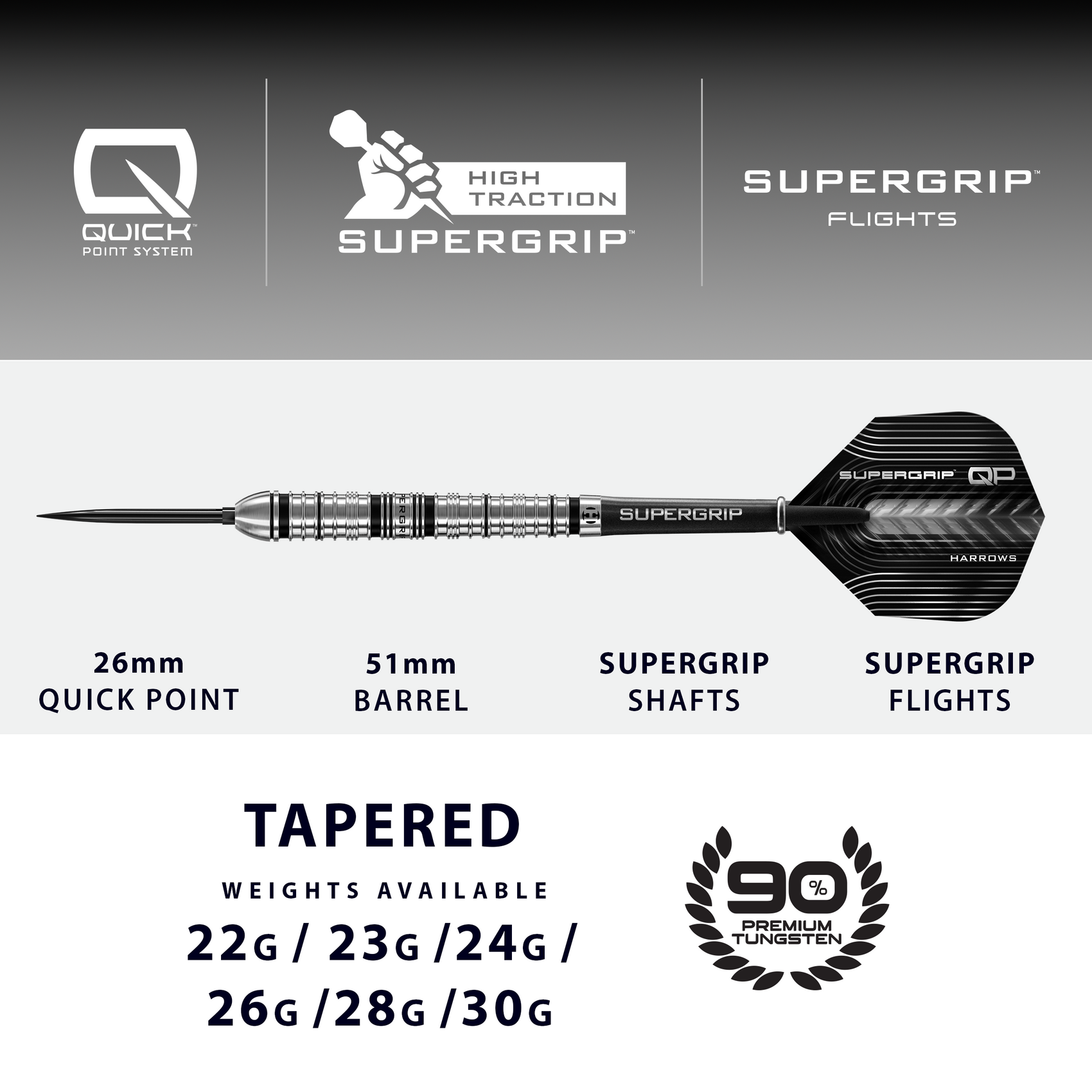 Supergrip QP Tapered 90% Quick Point Darts